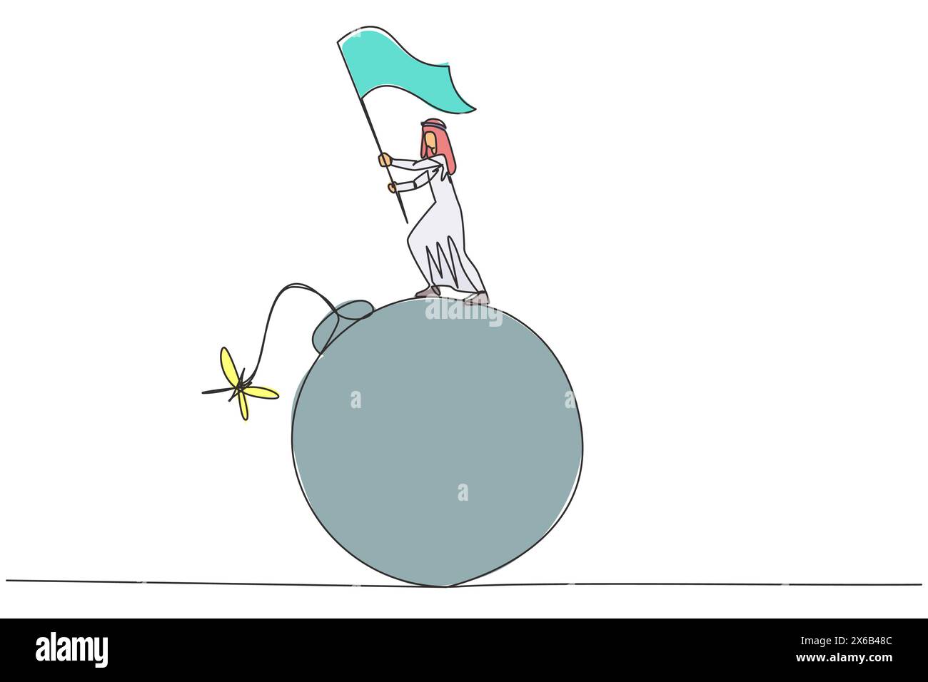 Continuous one line drawing of young Arabian businessman standing on ...