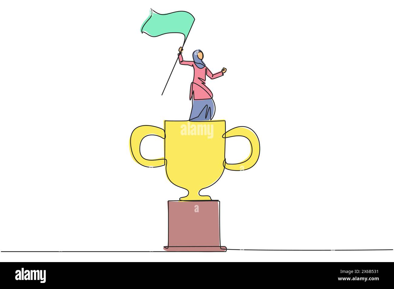 Continuous one line drawing of young Arabian businesswoman standing on ...