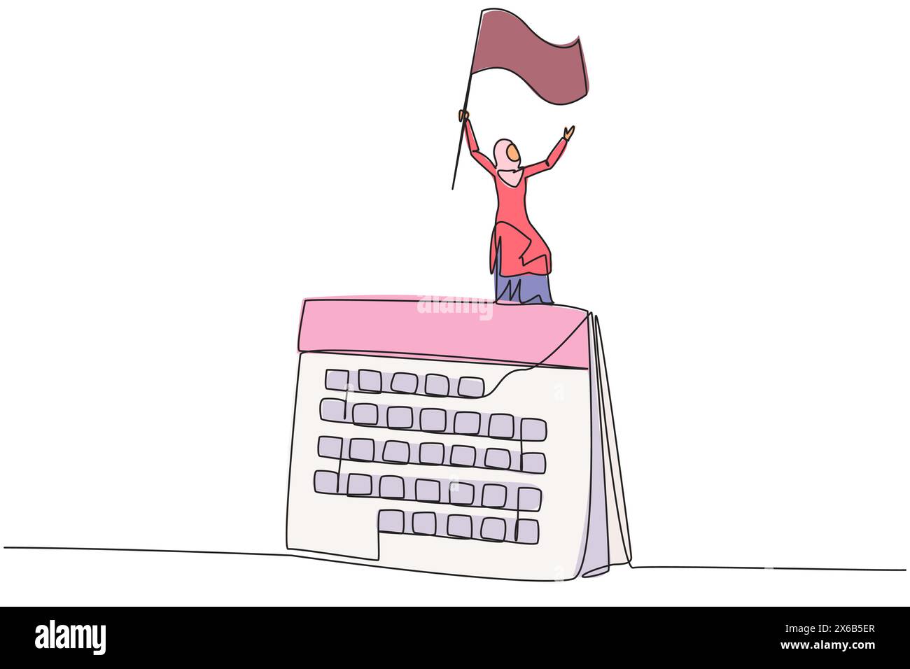 Single one line drawing of Arabian businesswoman standing on big desk ...