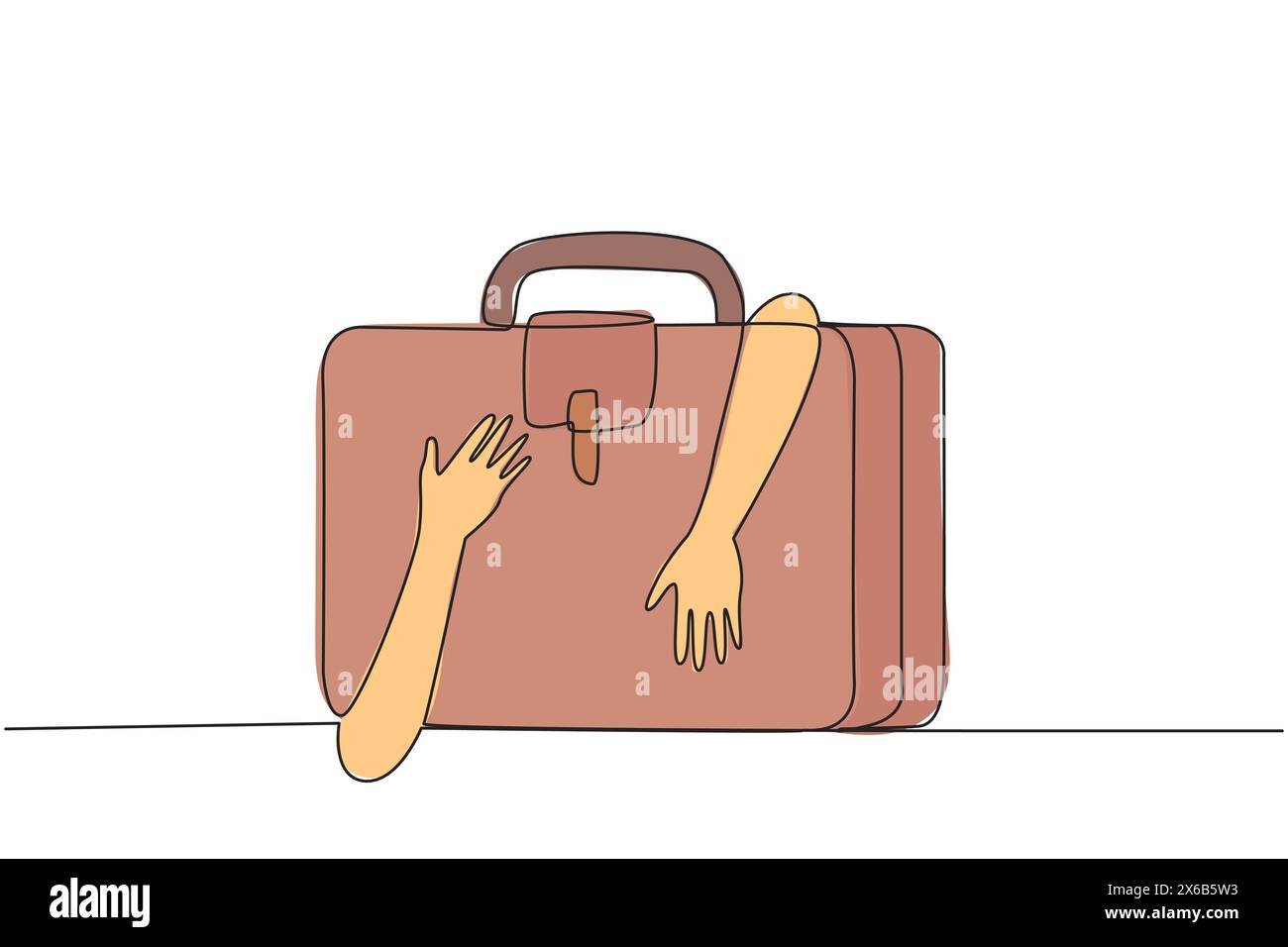 Single one line drawing of hands hugging briefcase. A journey that is ...