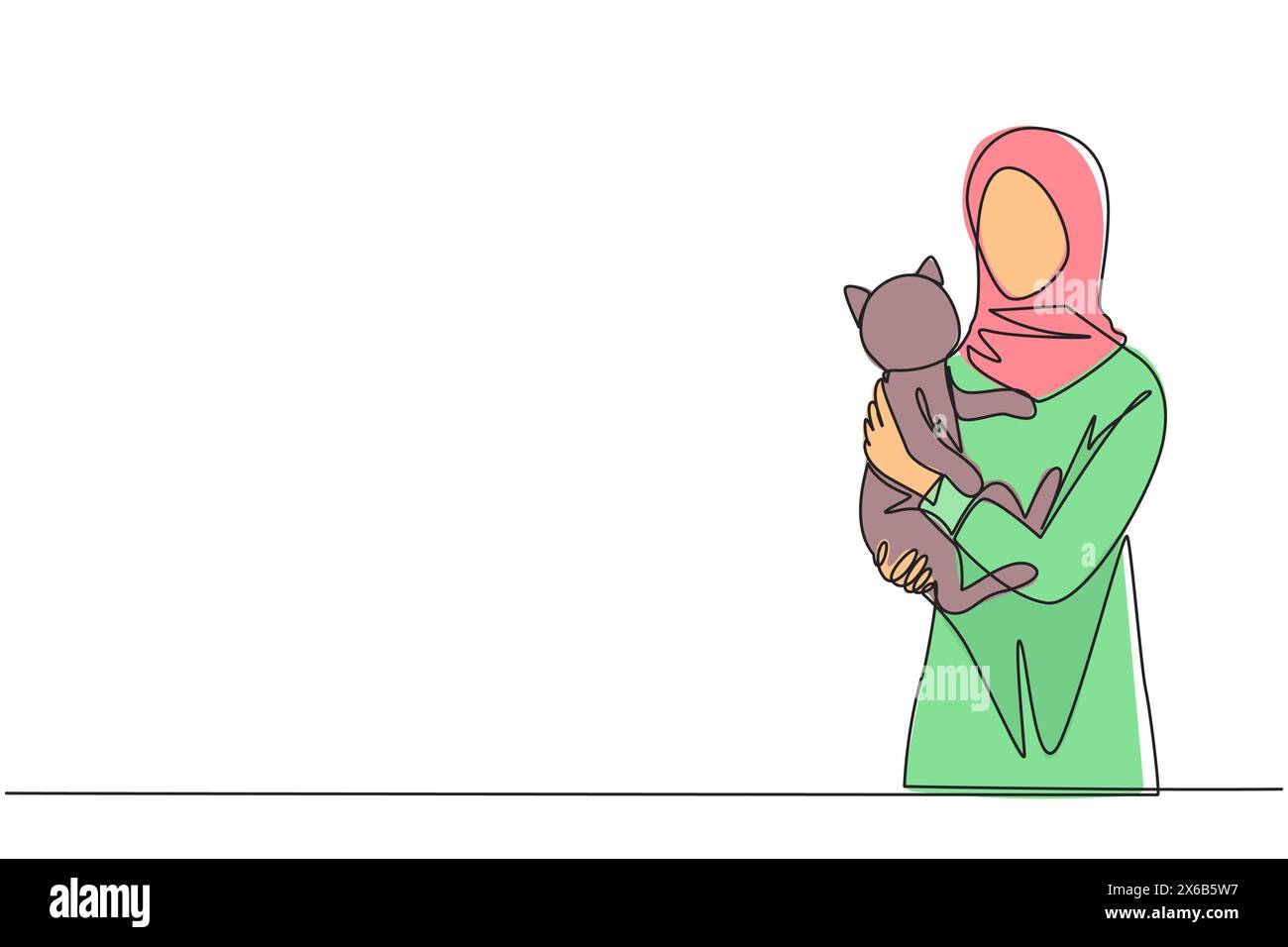 Single continuous line drawing of young beauty Arabian woman with ...