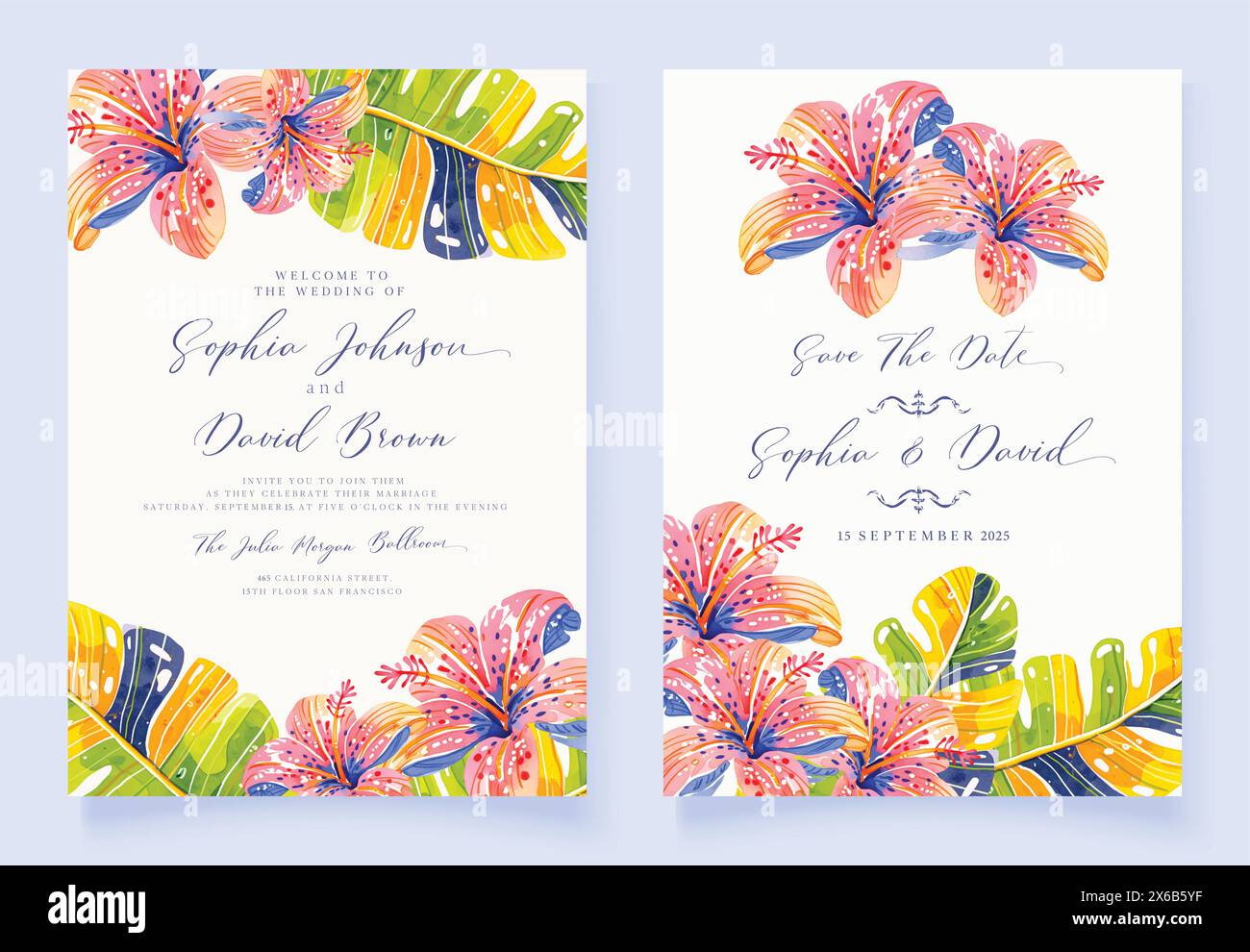 Watercolor tropical wedding invite vector Stock Vector Image & Art - Alamy
