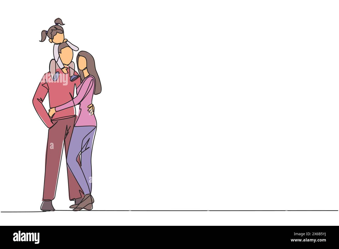 Single continuous line drawing of young woman hug her handsome husband ...