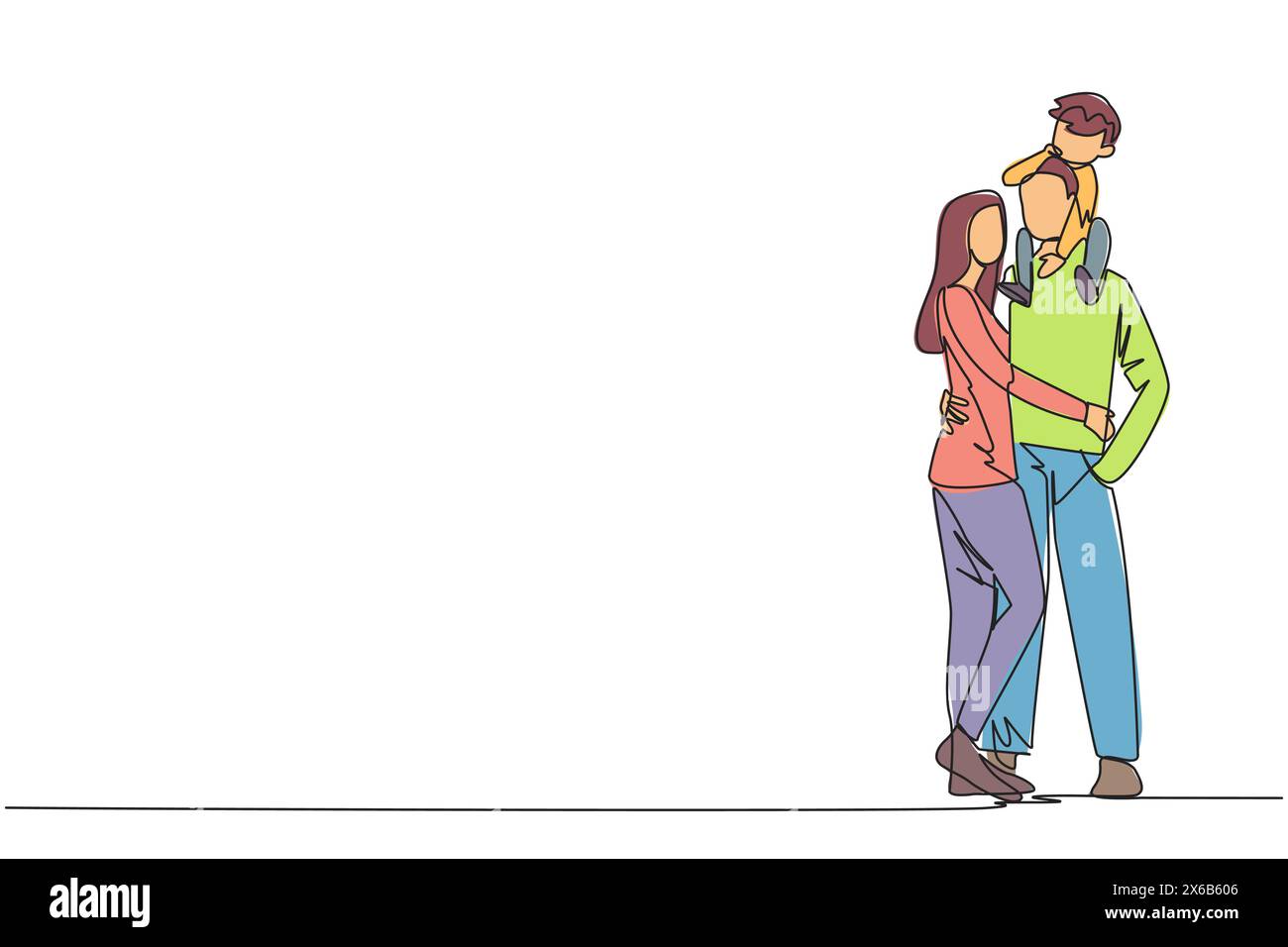 Continuous one line drawing of young woman hug her handsome husband who ...