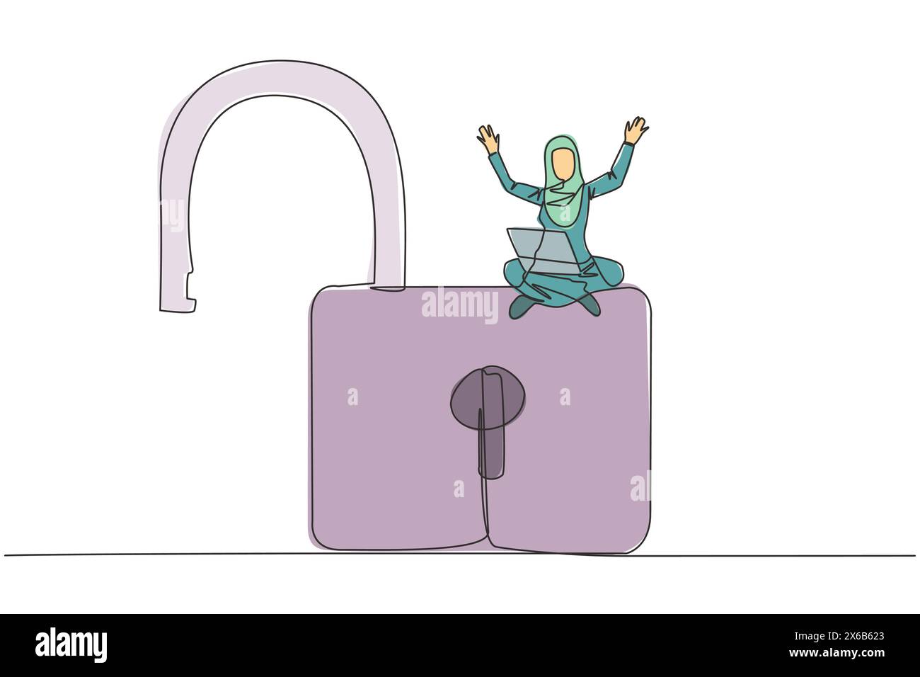 Simple outline laptop unlocked padlock hi-res stock photography and ...