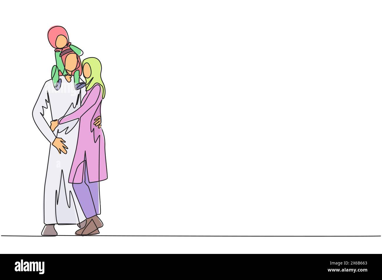 Single one line drawing of young beauty Arabian woman hug her handsome ...