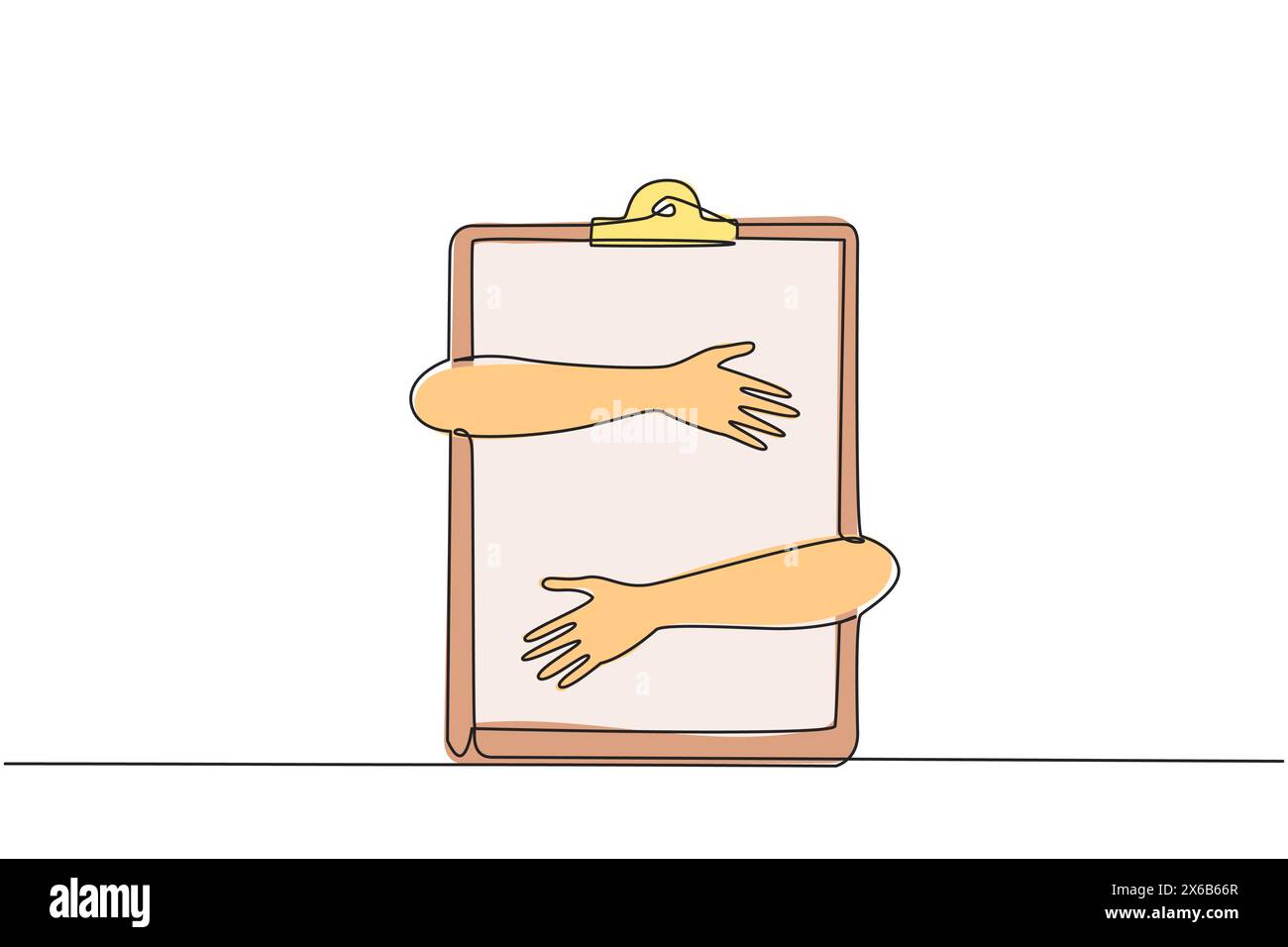 Single one line drawing of hands hugging clipboard. Effective daily ...