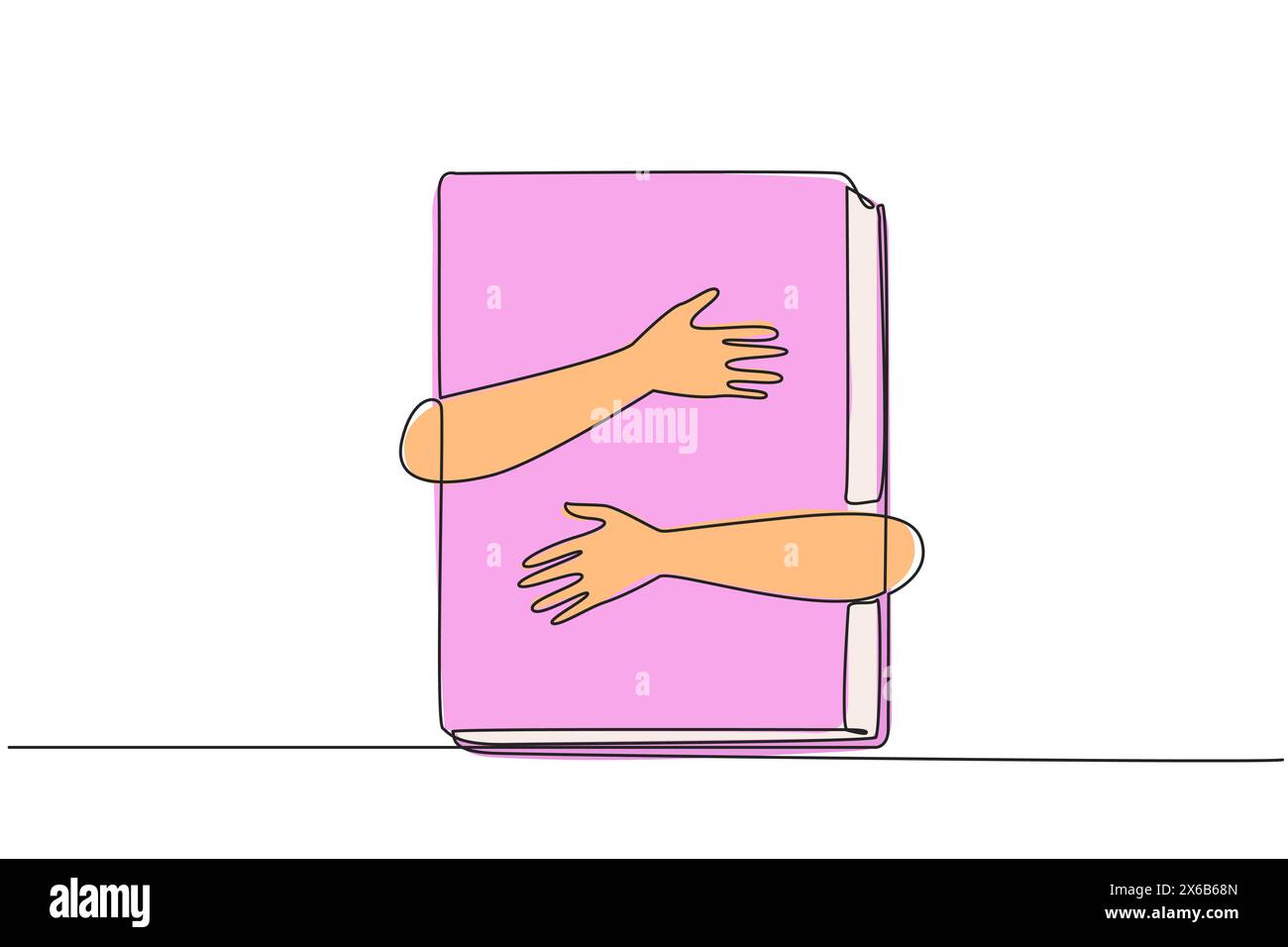 Continuous one line drawing of hands hugging book. Reading books can ...