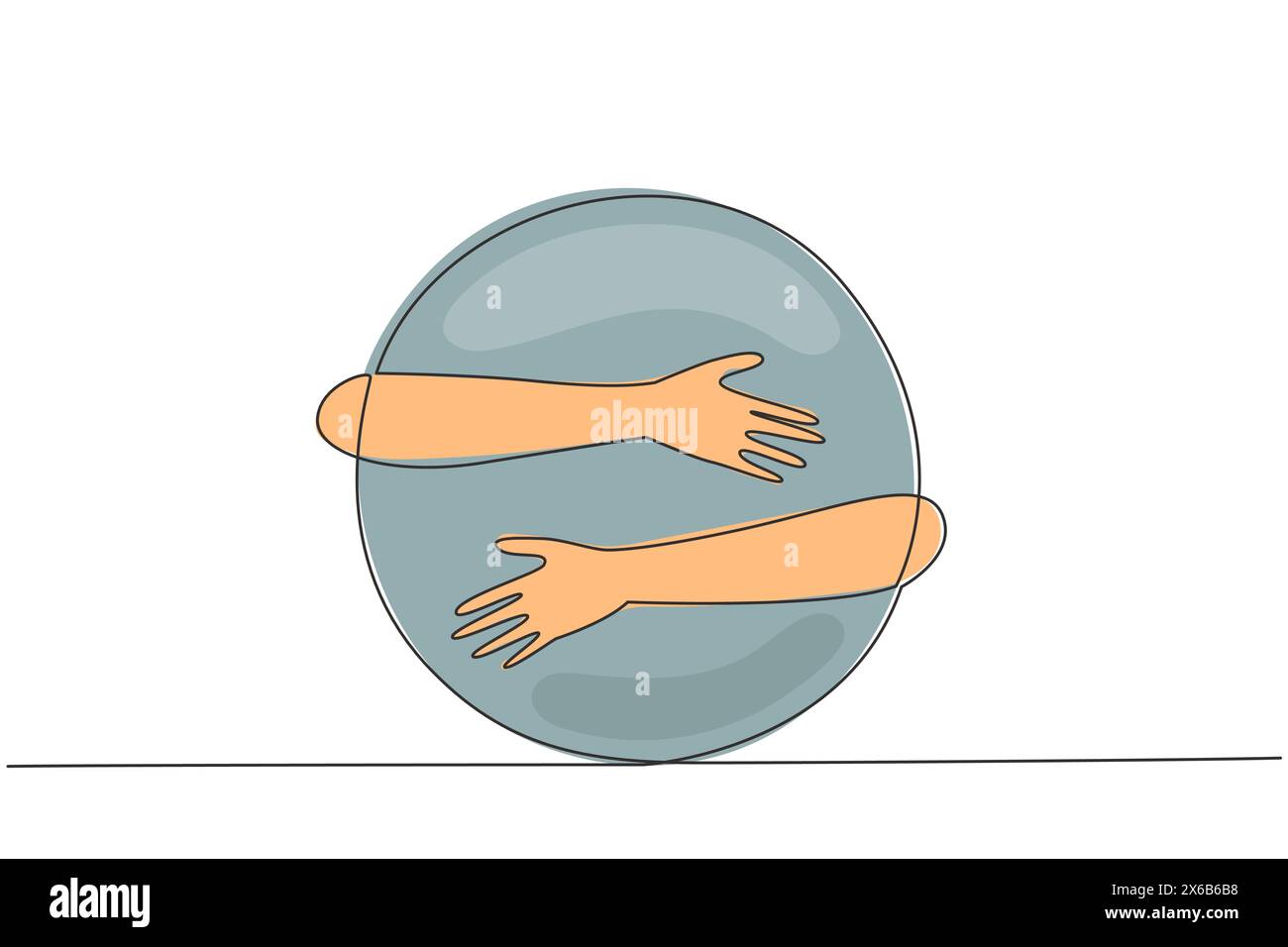 Single continuous line drawing of human hands hugging circle. Passion ...