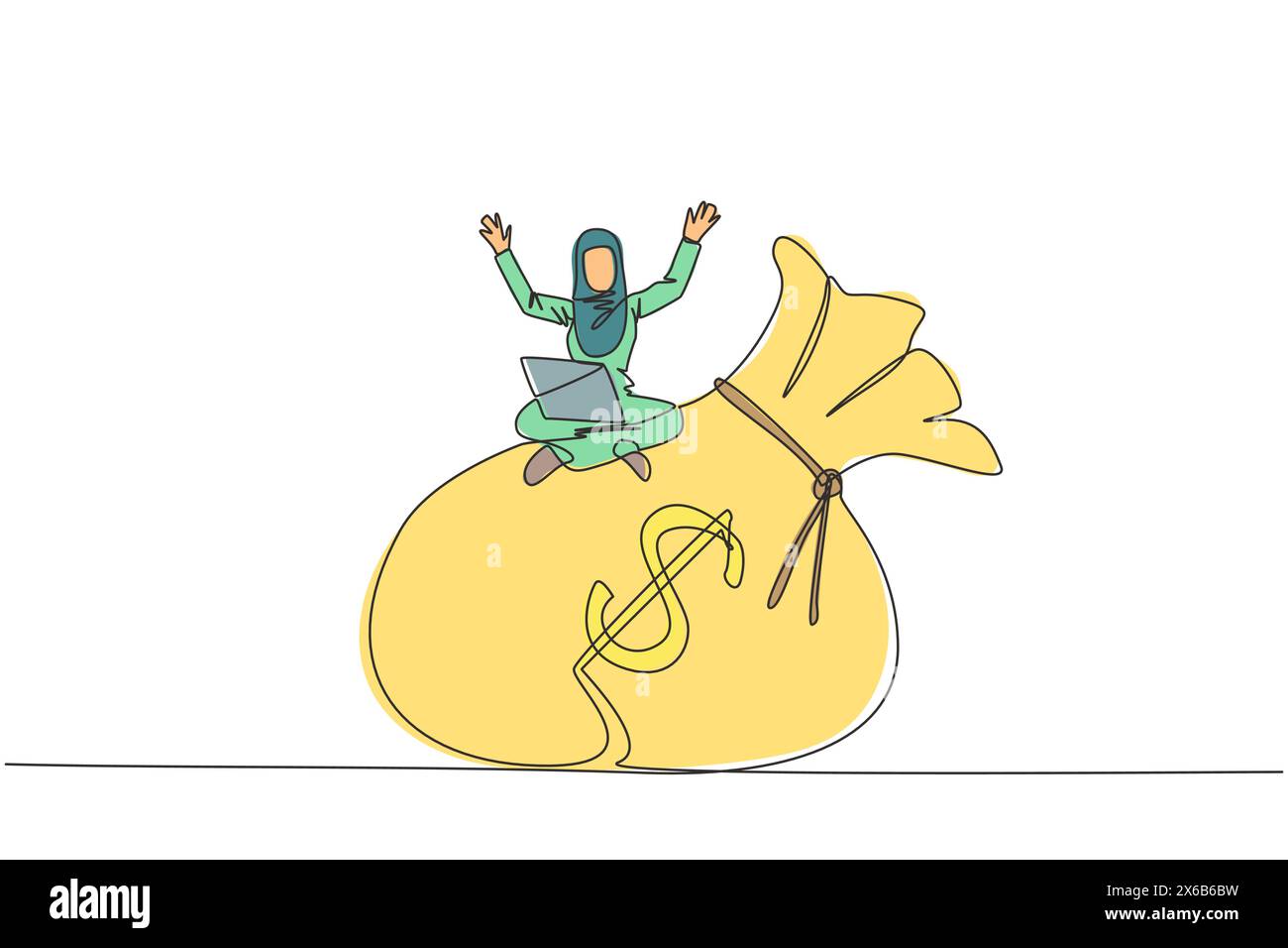 Continuous one line drawing of young Arabian businesswoman sitting on ...