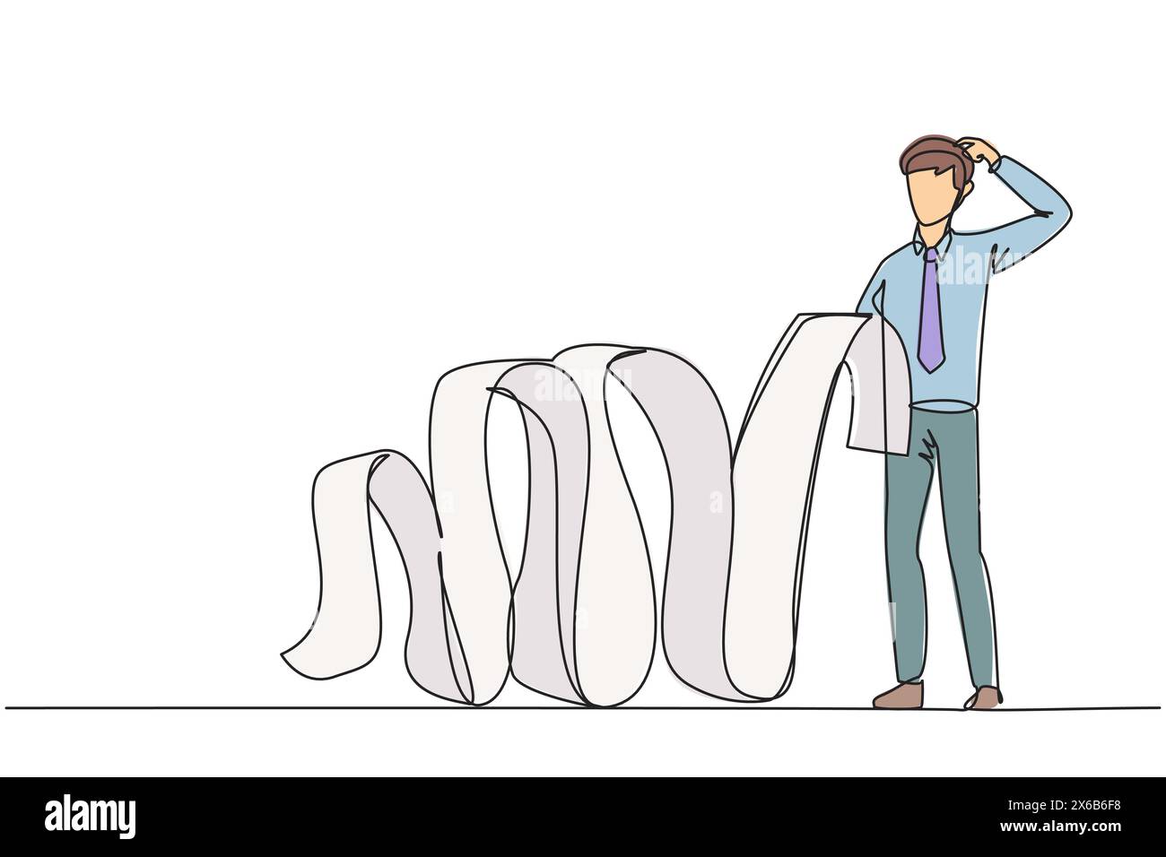 Single continuous line drawing of businessman holding a long billing ...