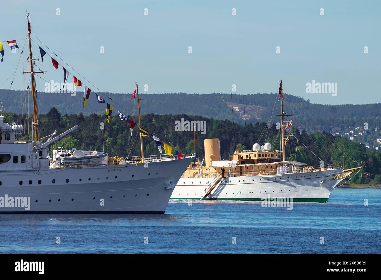 Oslo 20240514.The Norwegian royal ship Norge and the Danish royal ship ...