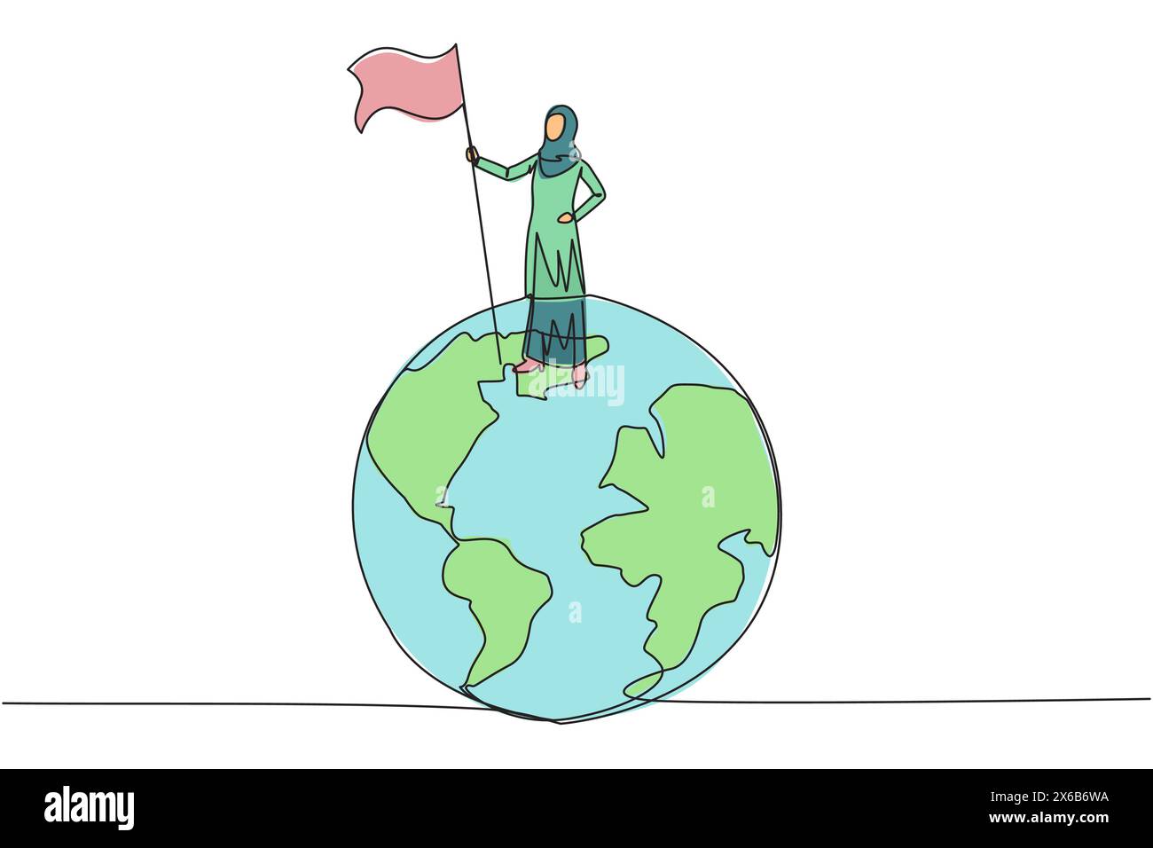 Single one line drawing of successful Arabian businesswoman standing on ...