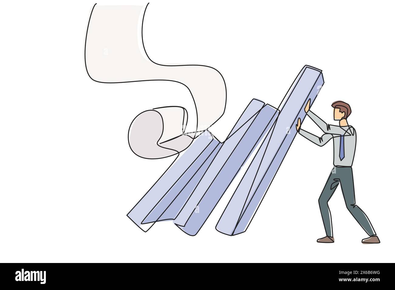 Single one line drawing of businessman holds back pile of walls ...