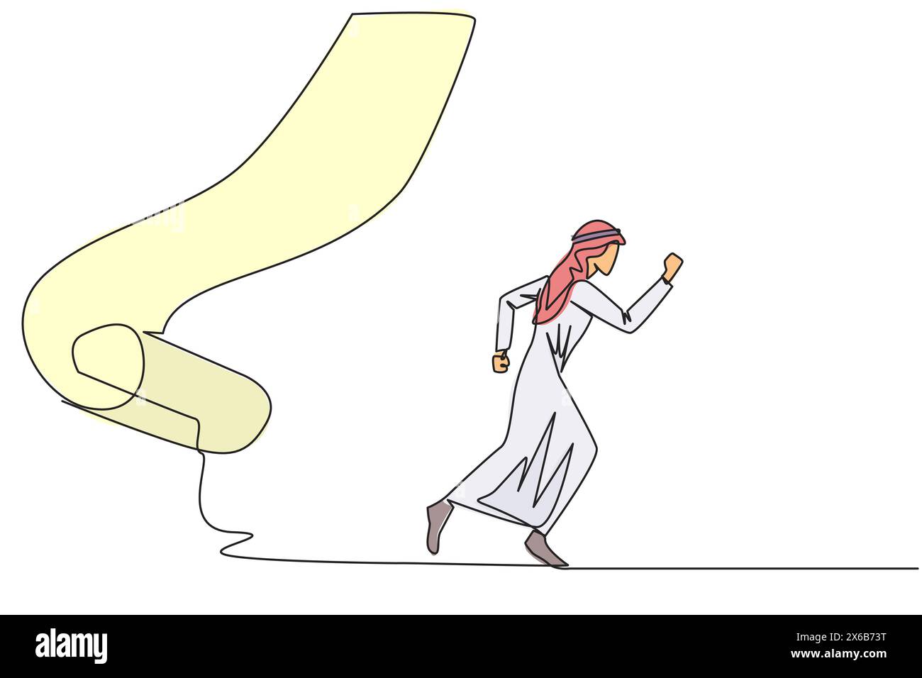 Continuous one line drawing Arab businessman running chased by pendulum ...
