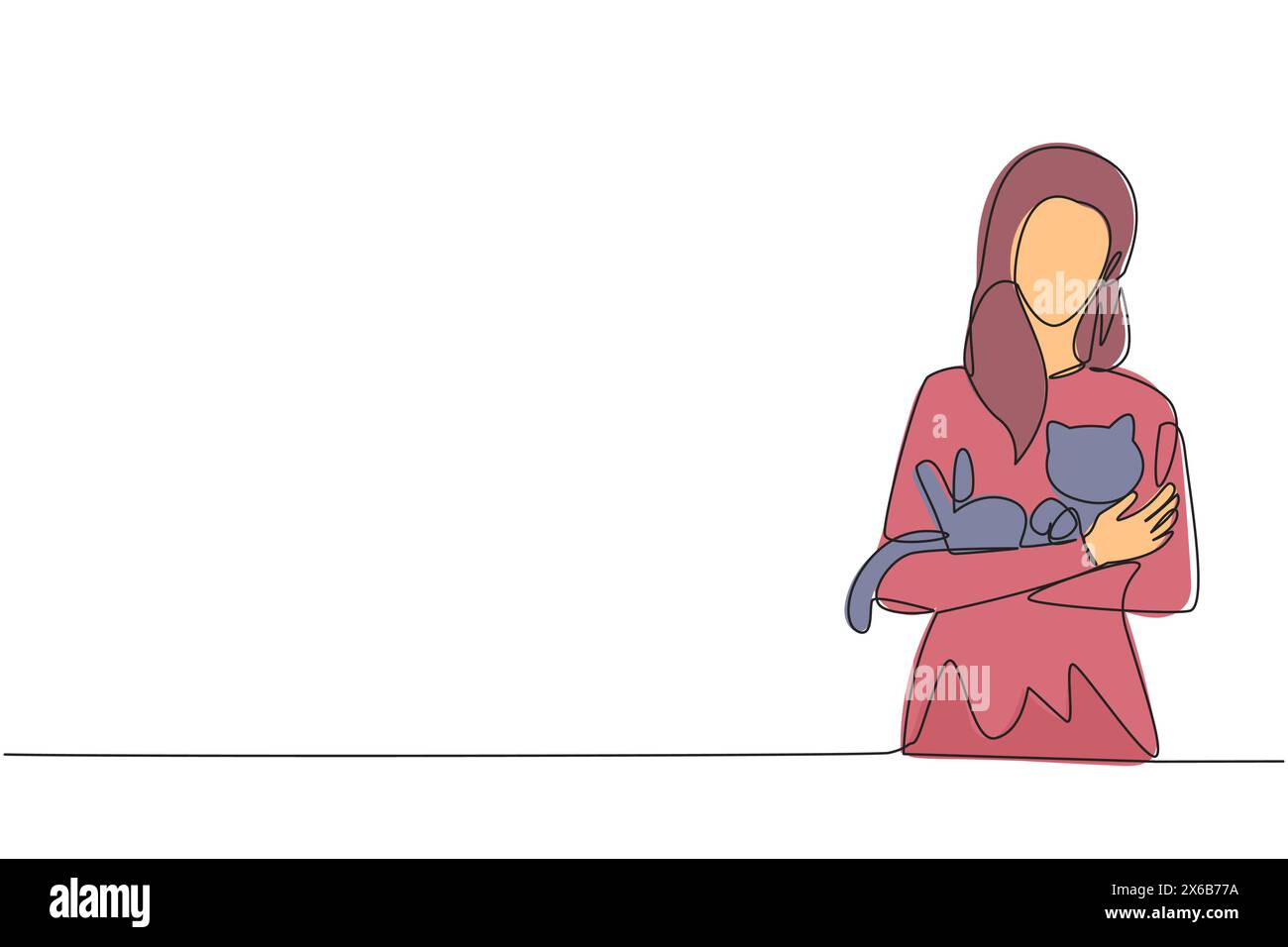 Single continuous line drawing of young beautiful woman holding a ...