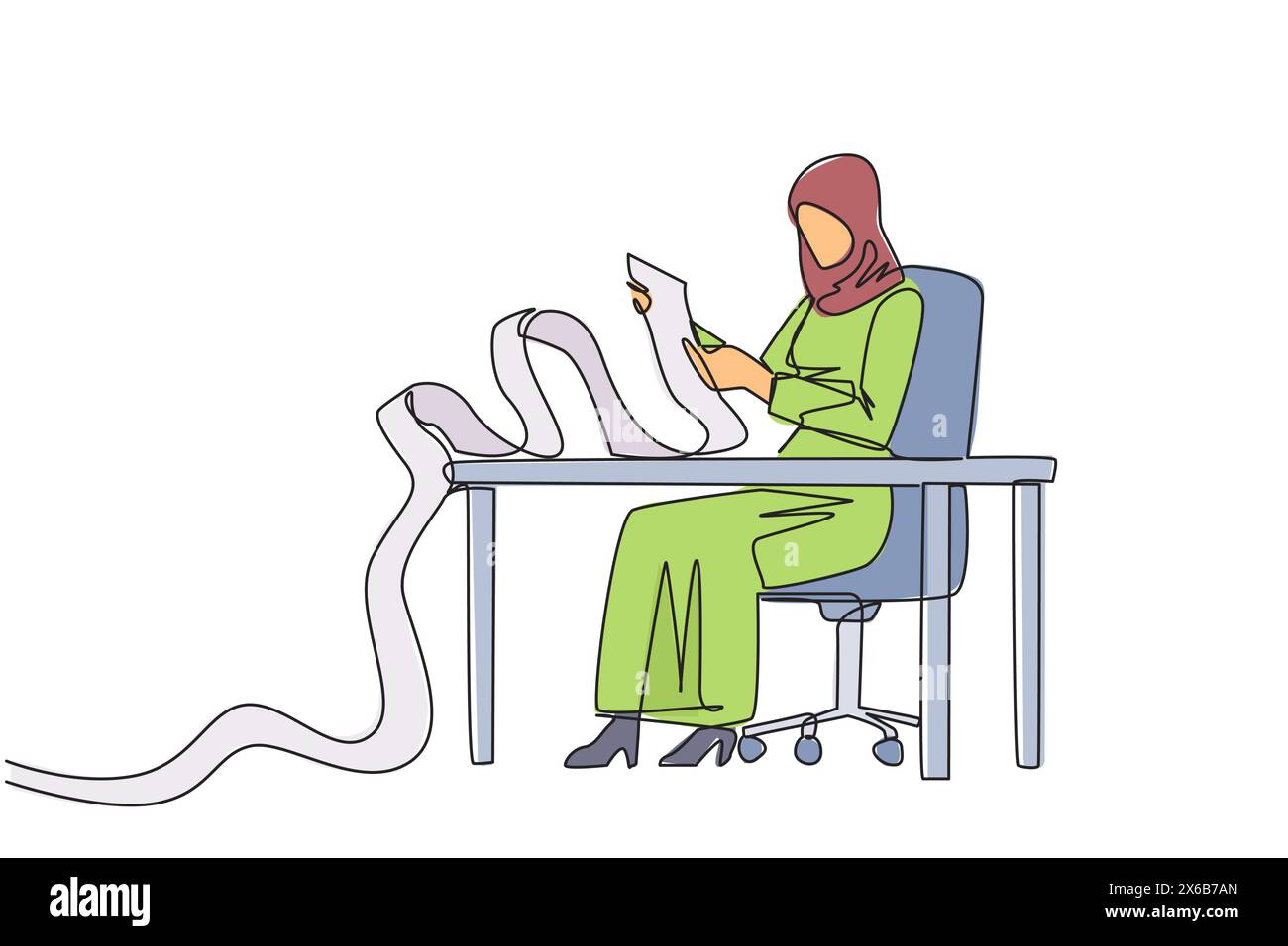Continuous one line drawing Arabian businesswoman sitting in work chair ...