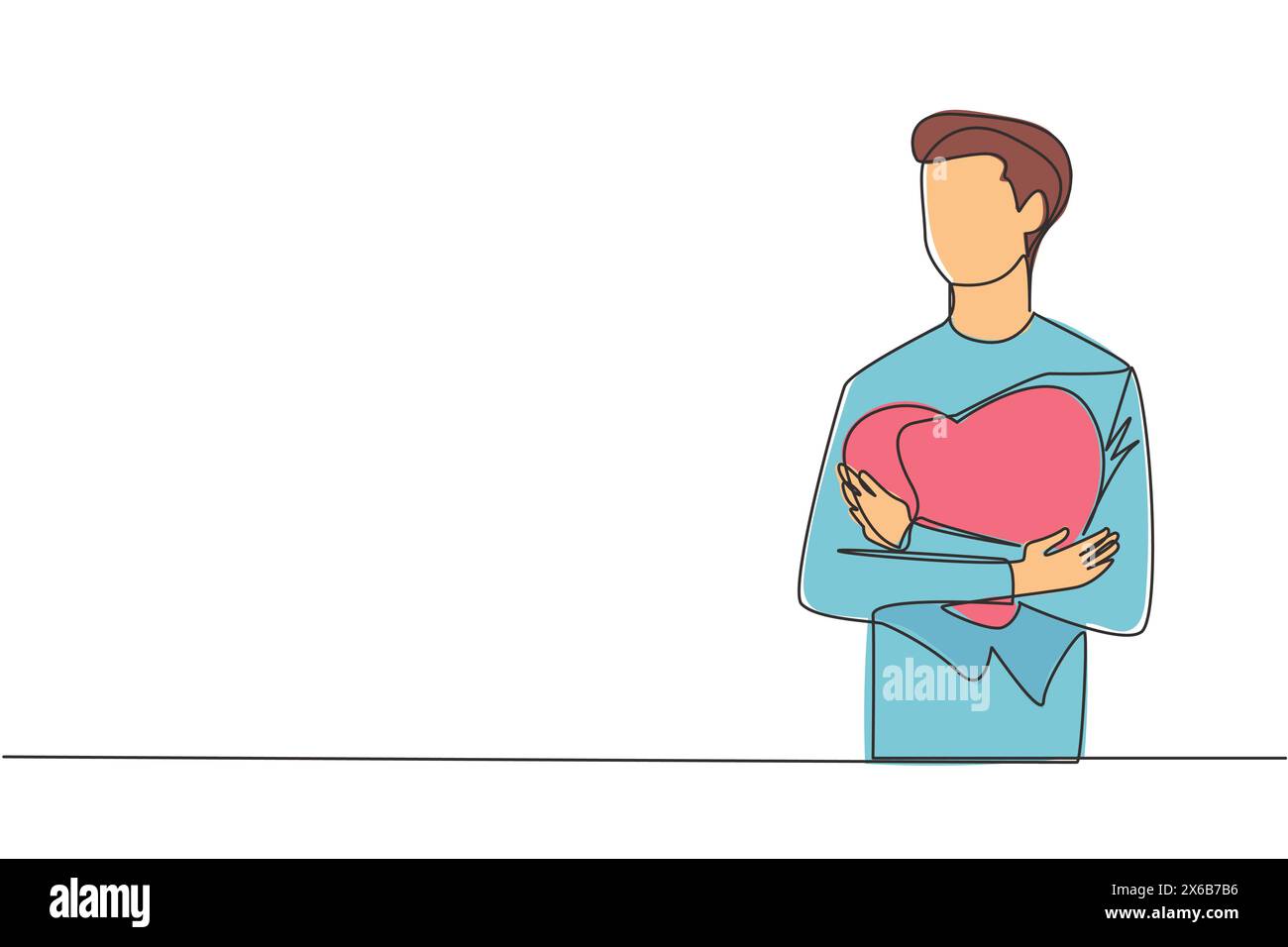 Single one line drawing of young trendy man with casual shirt hugging a ...