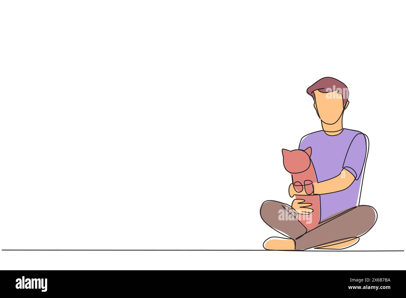 Single one line drawing of young energetic man sitting cross-legged ...