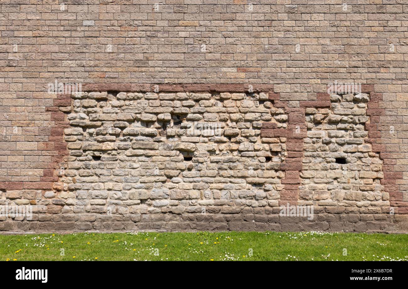 Cardiff castle South Wall with remains of the Roman Wall outlined in ...