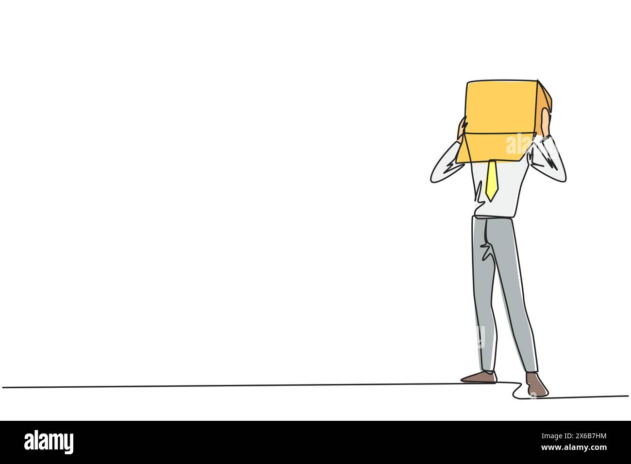 Continuous one line drawing of businessman stood up and covered head ...