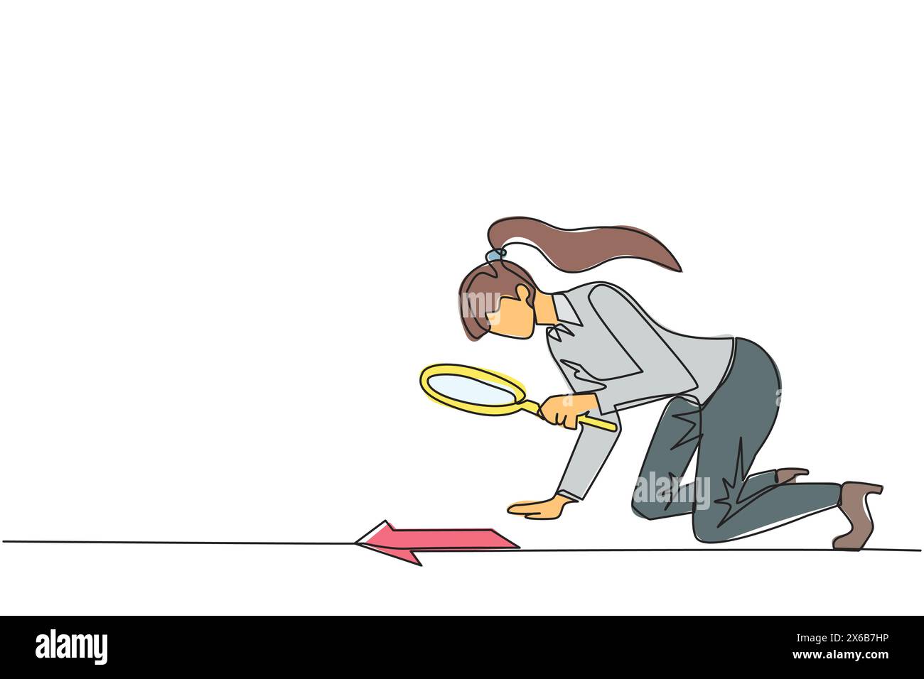 Single continuous line drawing of businesswoman looked down checking ...