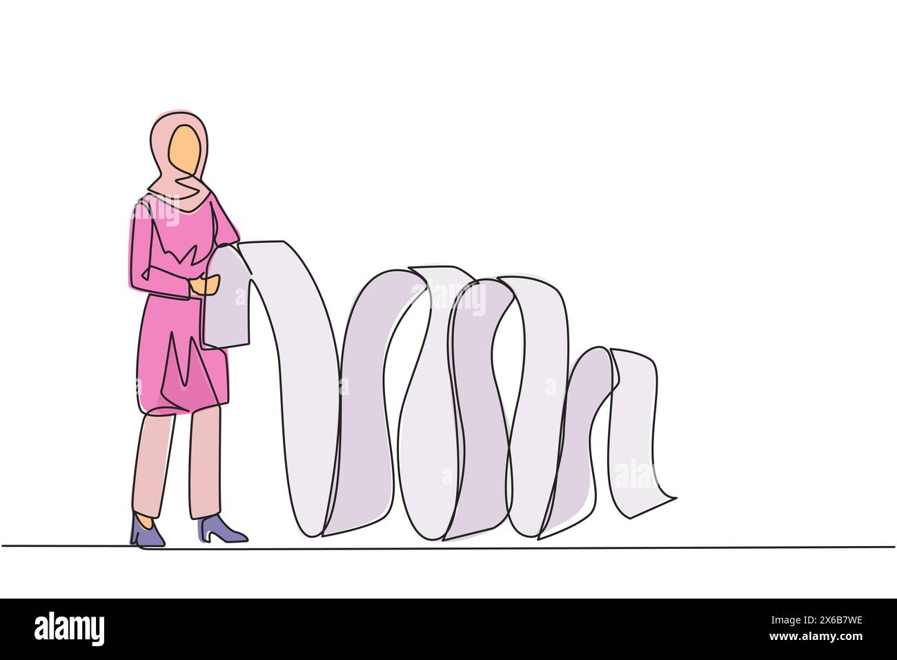 Single continuous line drawing Arabian businesswoman held long billing ...