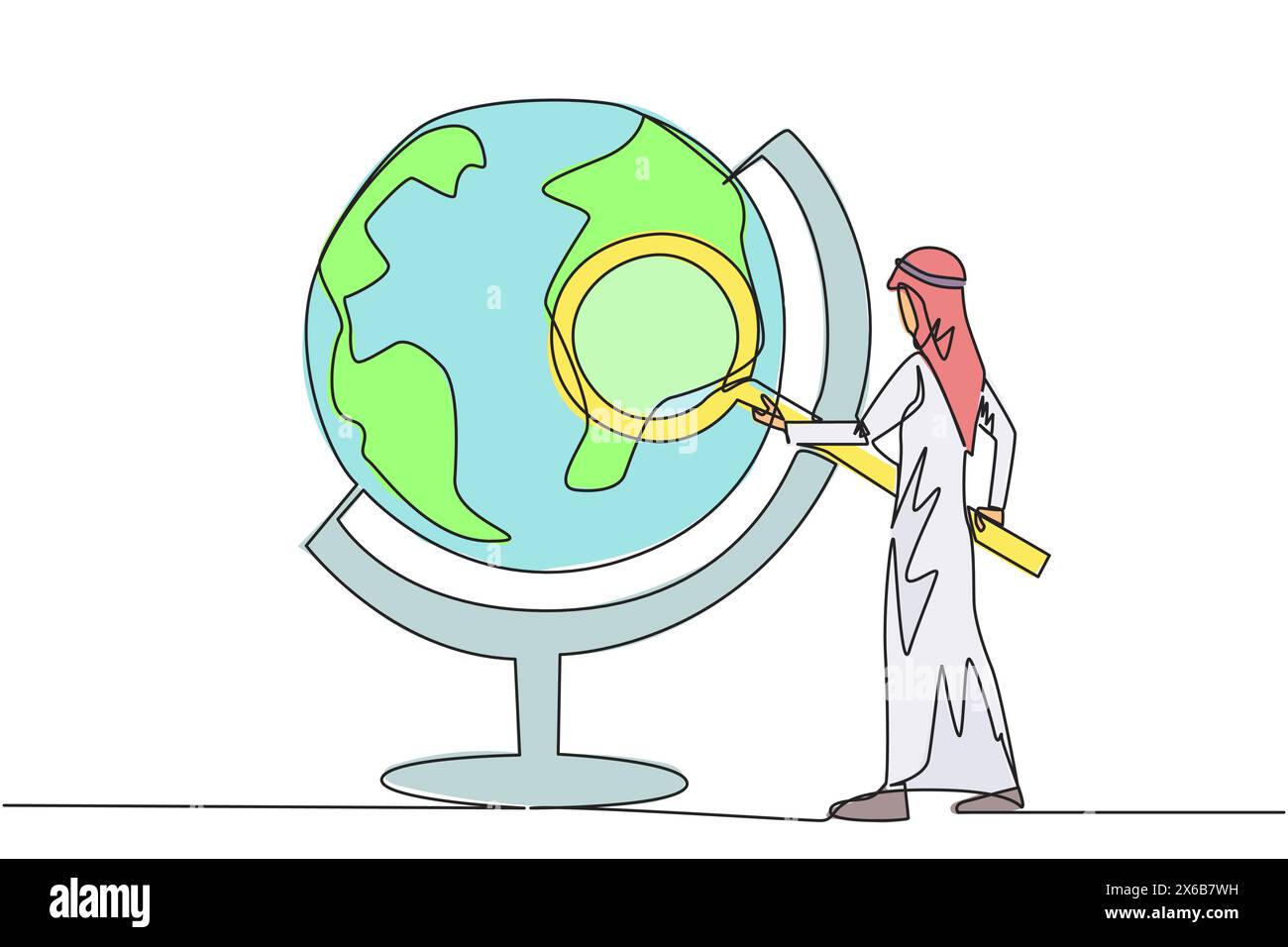 Single continuous line drawing of Arabian businessman stood holding ...