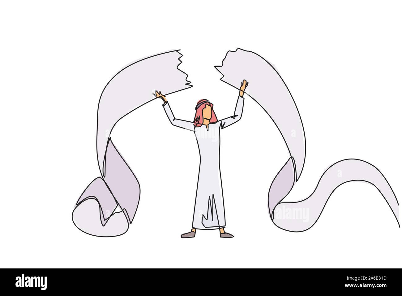 Continuous one line drawing Arab businessman stood up tore off billing ...