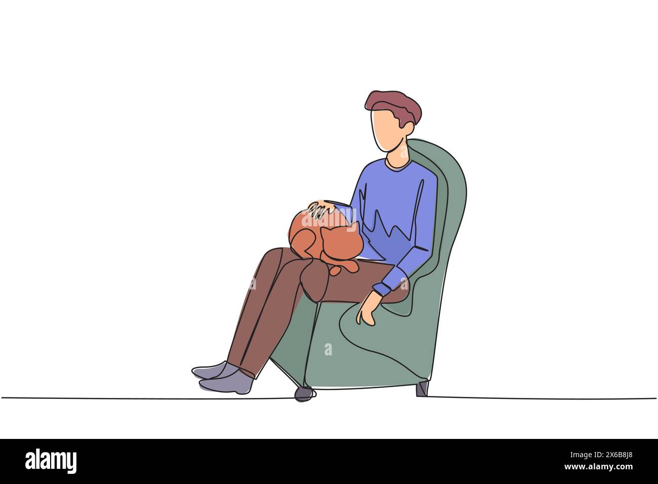 Single continuous line drawing of young man sitting on the couch ...