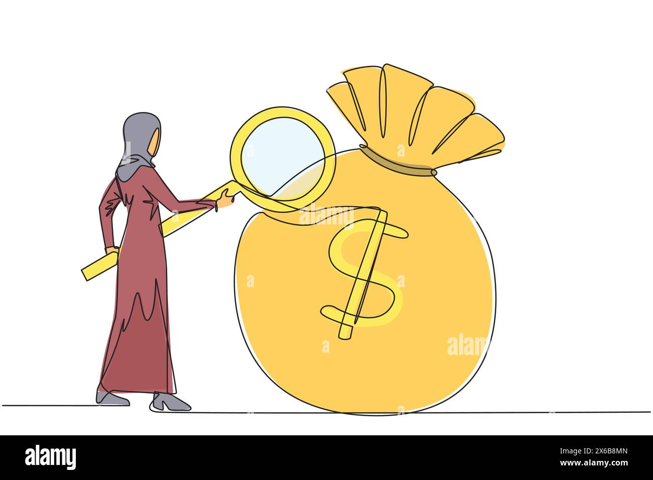 Single continuous line drawing Arabian businesswoman stood checking out ...