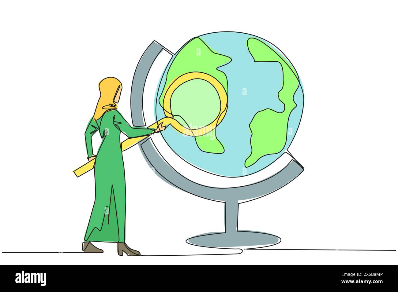 Single continuous line drawing of Arabian businesswoman stood holding ...