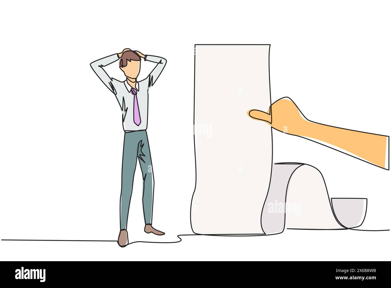 Continuous one line drawing of businessman stood in shock, holding head ...