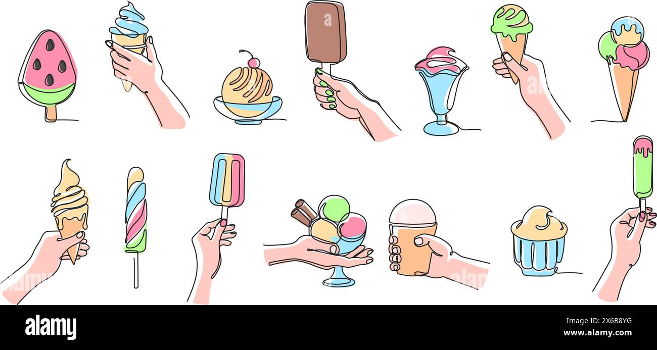 One line ice cream. Twisted lollipop, watermelon slice popsicle ...