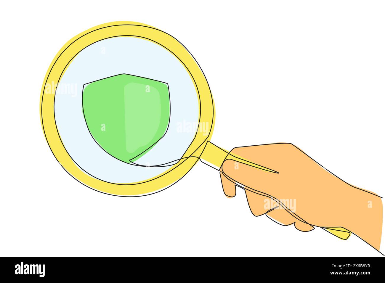 Single continuous line drawing of big hand holding magnifying glass ...