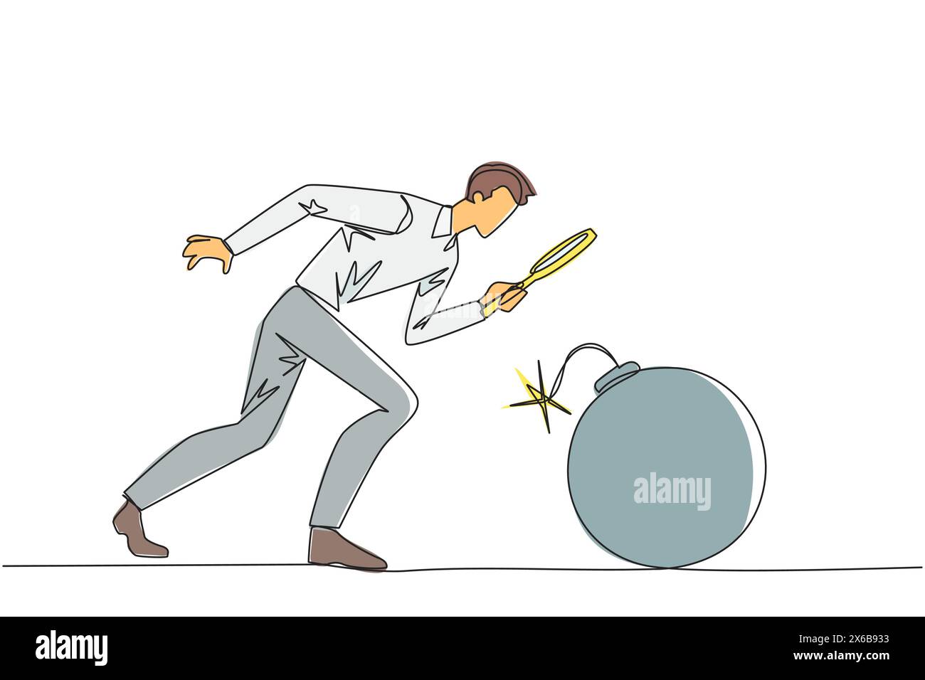 Continuous one line drawing businessman holding magnifying glass ...