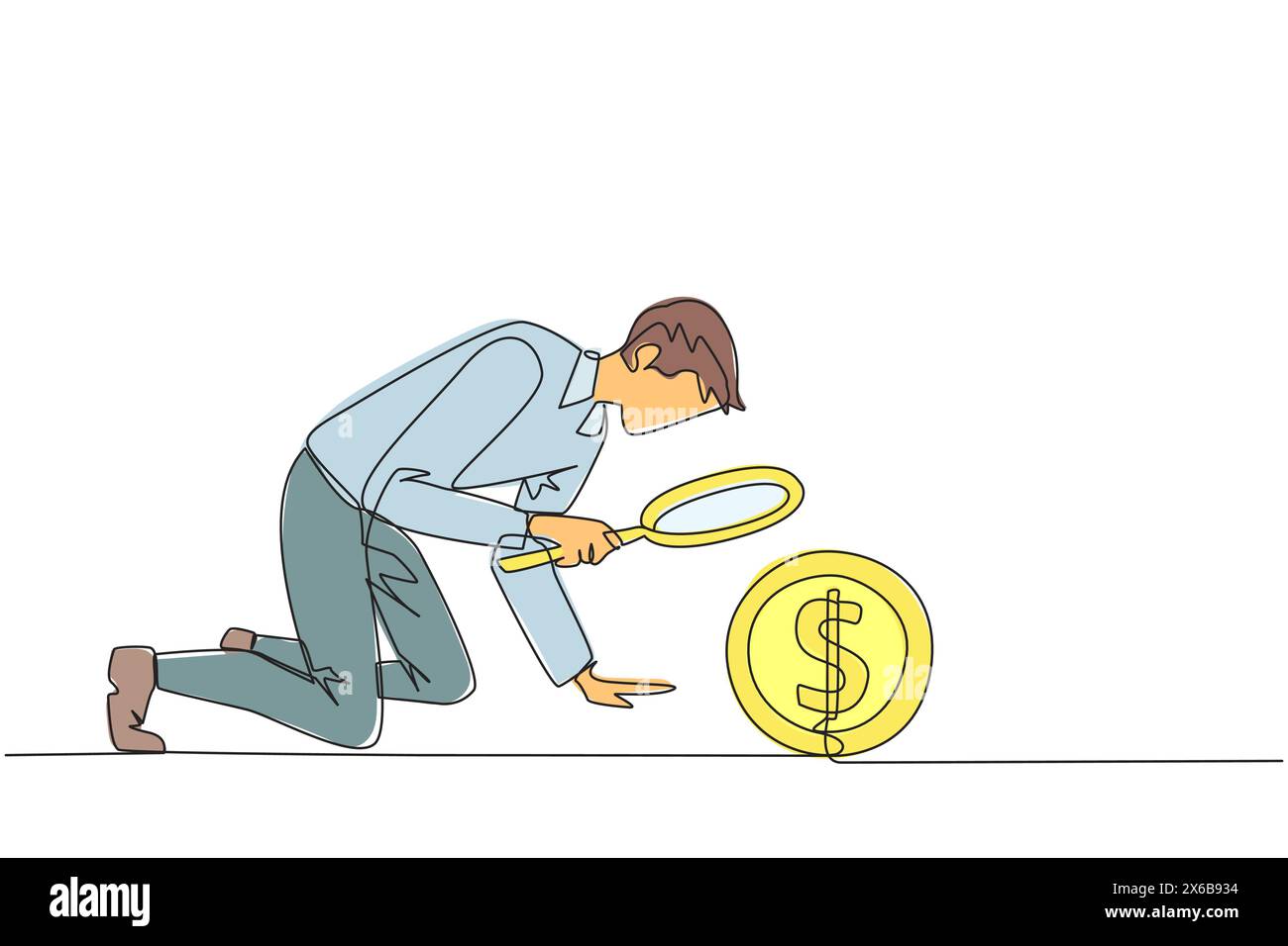 Single one line drawing of businessman holding magnifying glass ...