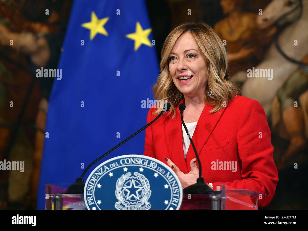 Italy, Rome, May 13, 2024 : Chigi Palace, Prime Minister Giorgia Meloni ...
