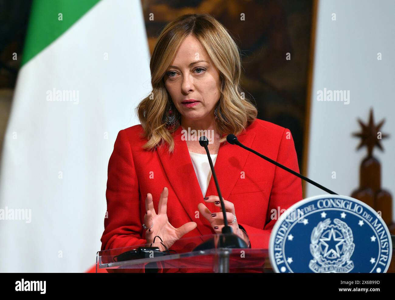 Italy, Rome, May 13, 2024 : Chigi Palace, Prime Minister Giorgia Meloni ...