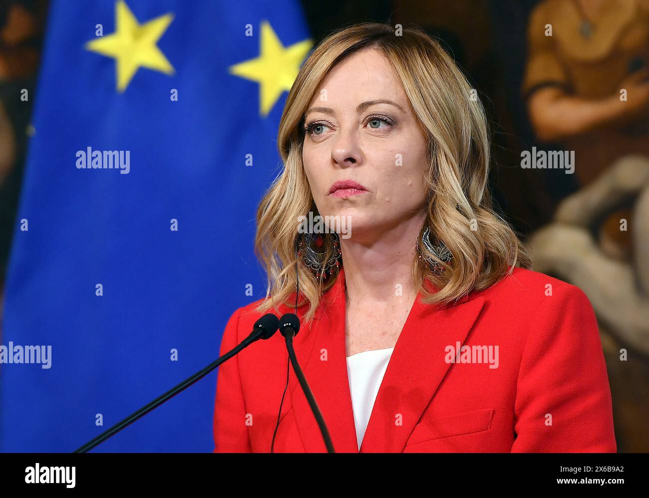 Italy, Rome, May 13, 2024 : Chigi Palace, Prime Minister Giorgia Meloni ...