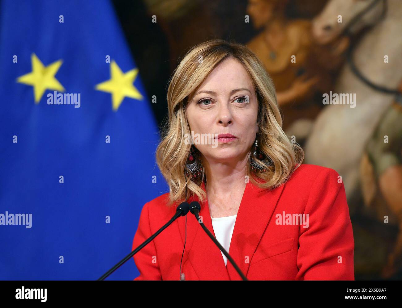Italy, Rome, May 13, 2024 : Chigi Palace, Prime Minister Giorgia Meloni ...