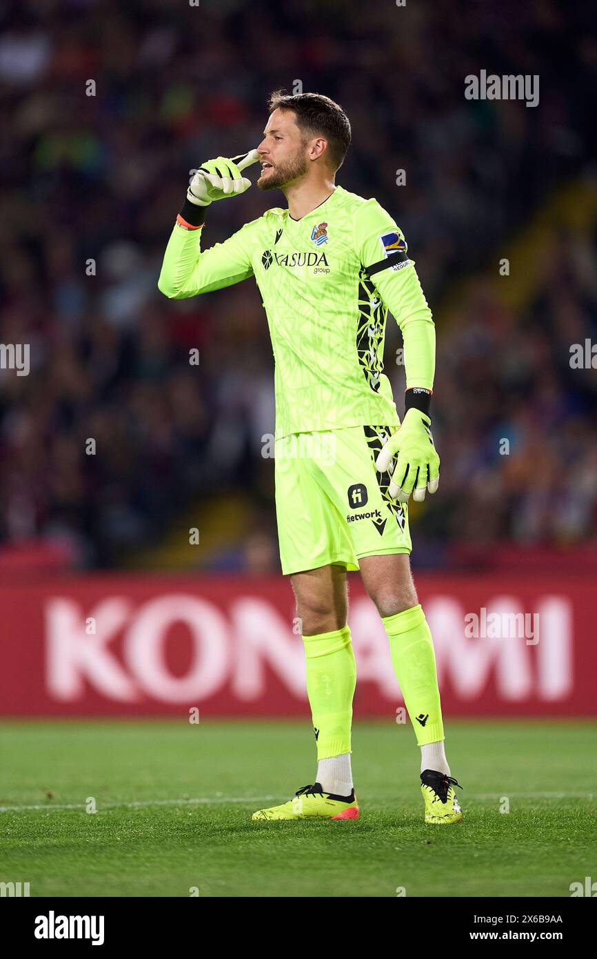 Barcelona, Spain. 13th May, 2024.Alejandro Remiro of Real Sociedad ...