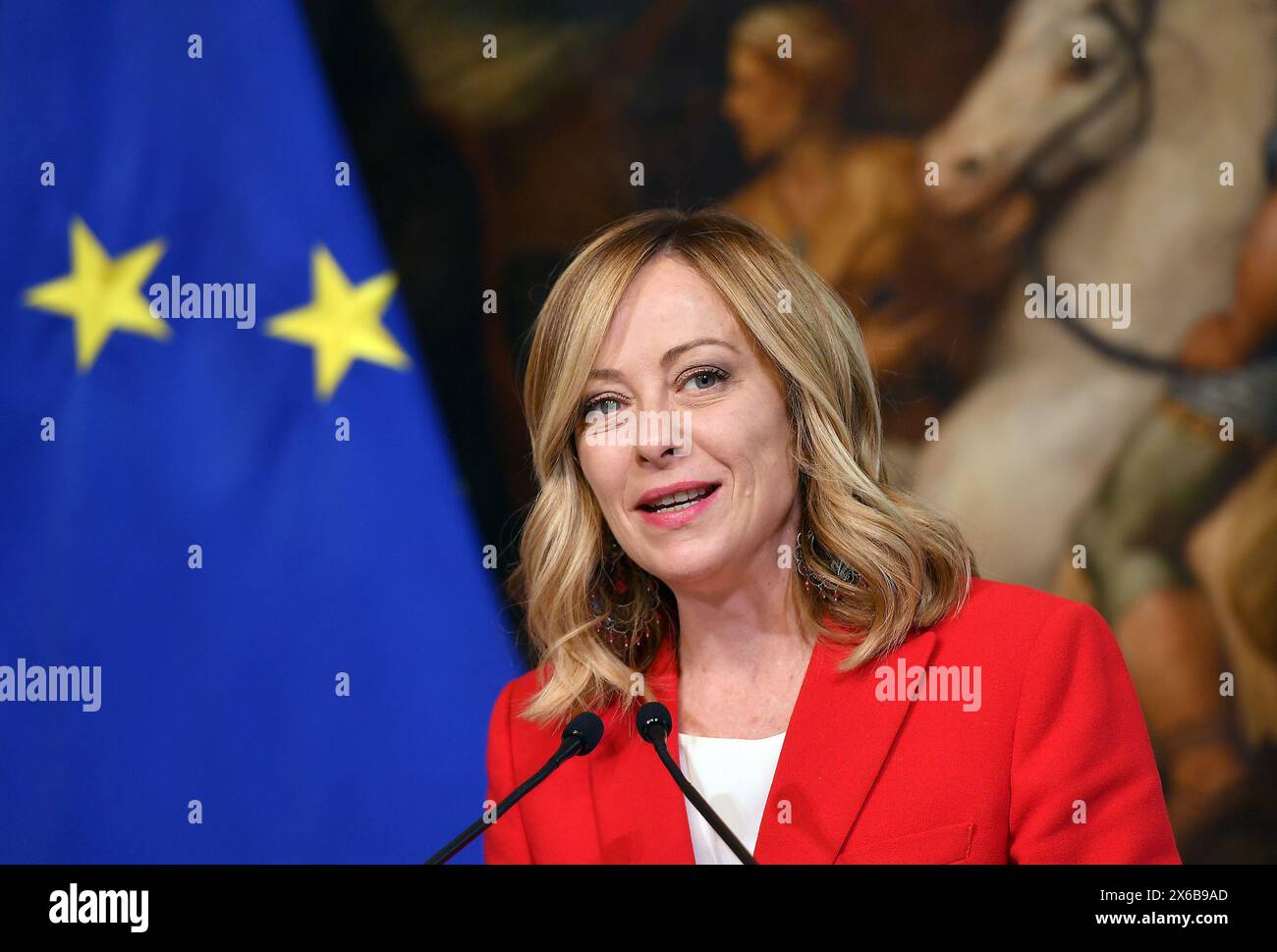Italy, Rome, May 13, 2024 : Chigi Palace, Prime Minister Giorgia Meloni ...
