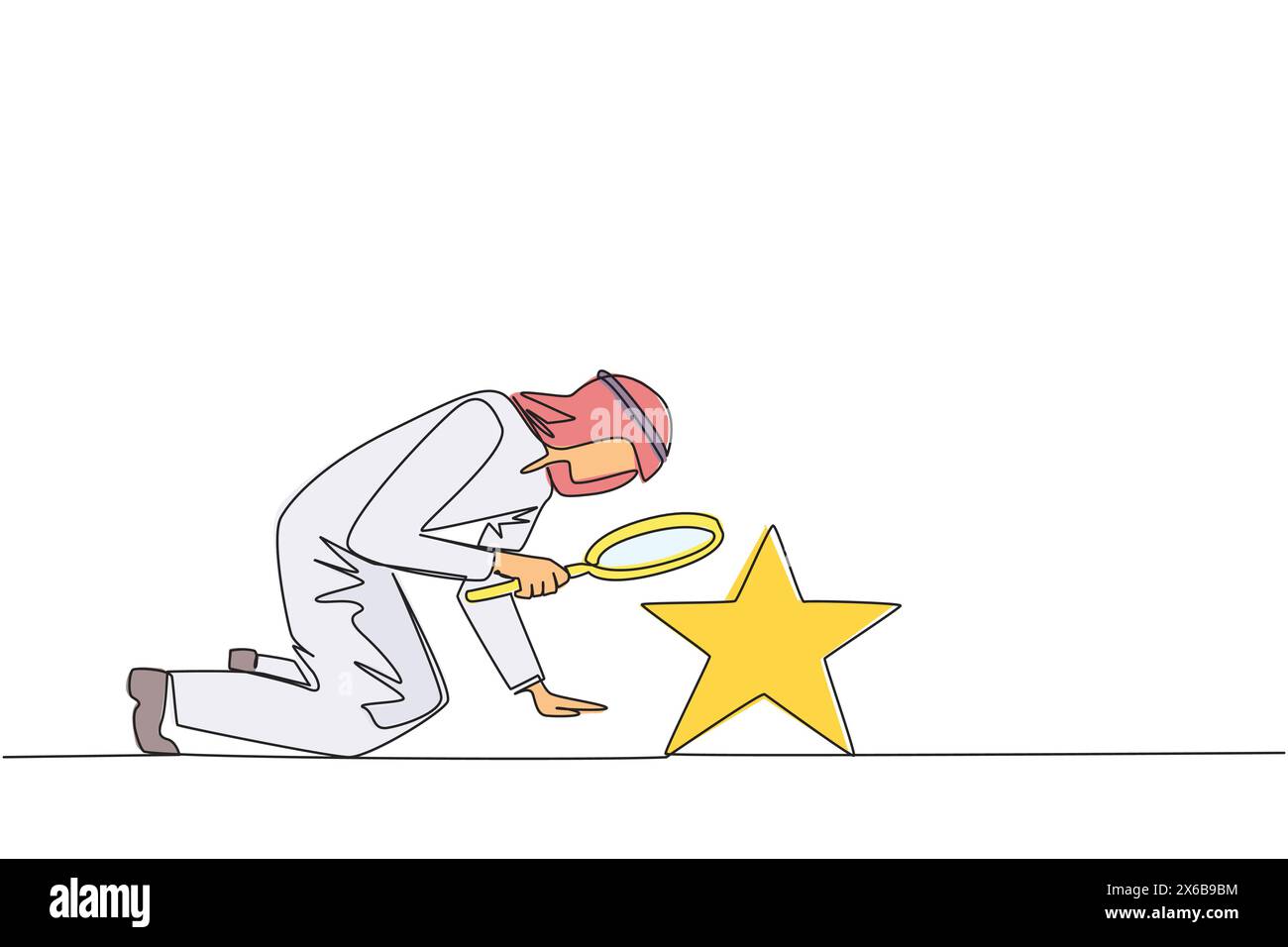 Continuous one line drawing Arabian businessman holds magnifying glass ...