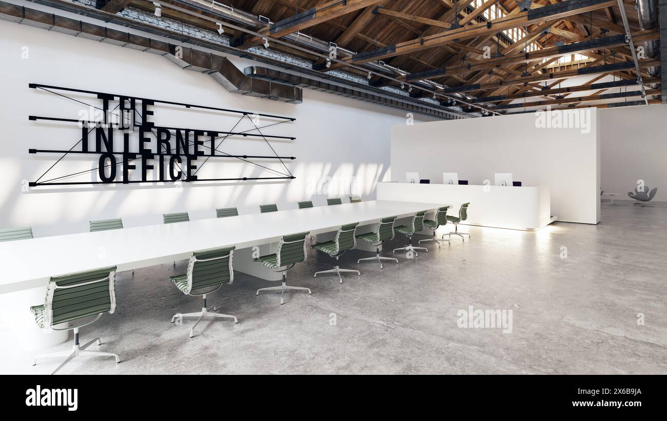 A rectangular conference room . The interior design combines ...