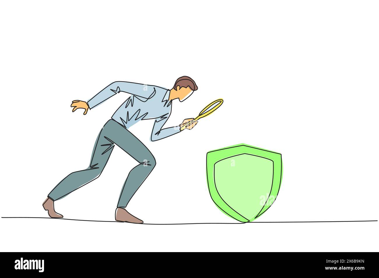 Continuous one line drawing of businessman holds magnifying glass ...