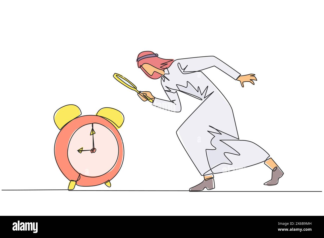 Single one line drawing Arabian businessman holding magnifying glass ...