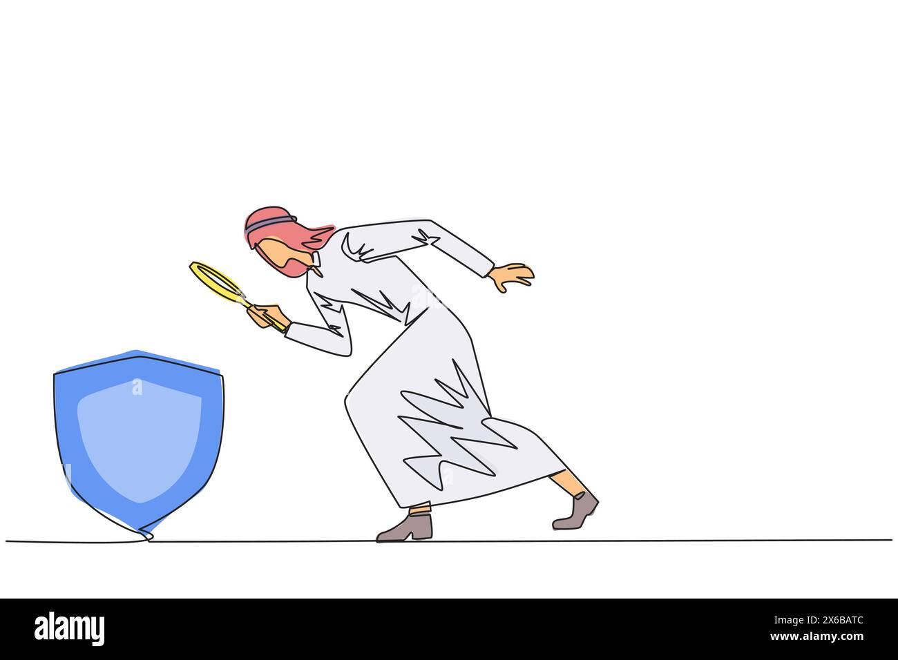 Continuous one line drawing of Arabian businessman holds magnifying ...