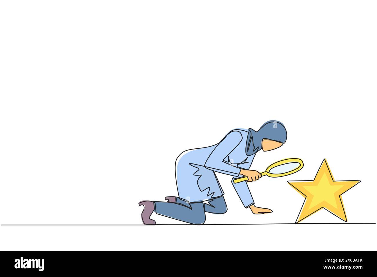 Continuous one line drawing Arabian businesswoman holds magnifying ...