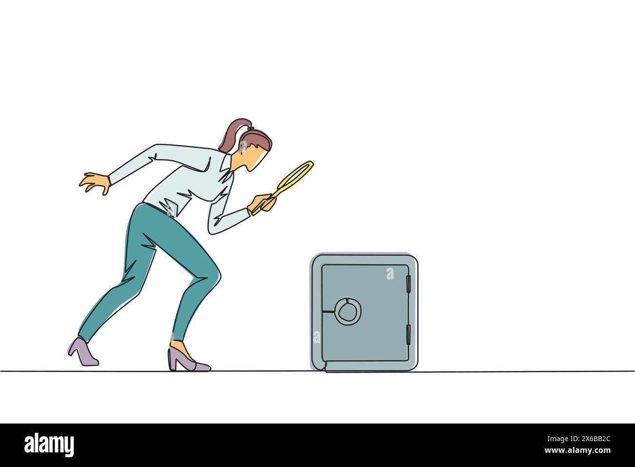 Continuous one line drawing of businesswoman holding magnifying glass ...